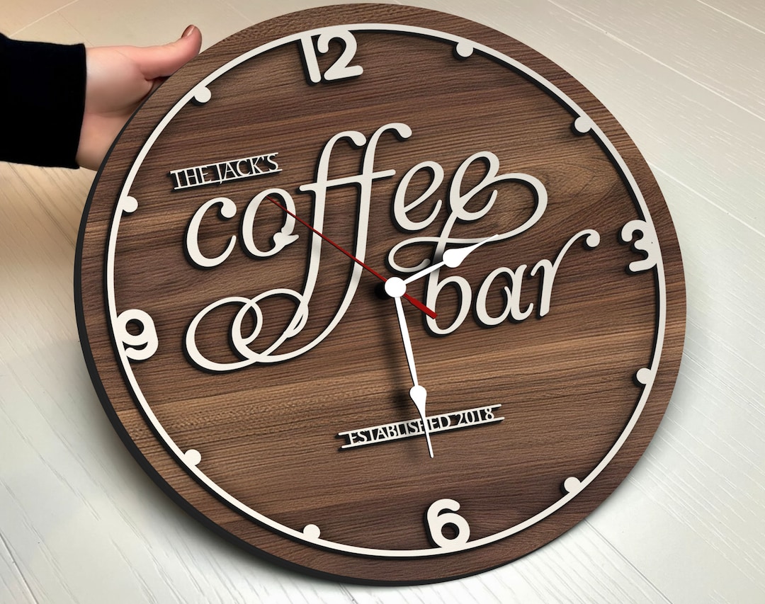 Personalized Coffee Bar Clock Sign 3D Wooden Wall Clock - Etsy