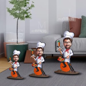 Personalized 3D Wooden Cartoon Chef Oversized Figurine Trinket, Custom ...