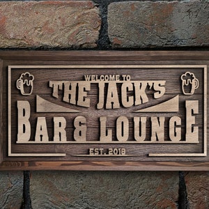 Personalized Handmade Oak Tree Bar Sign, Custom Wood Bar Sign, Bar and ...