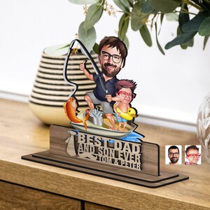 Personalized 3D Wooden Embossed Cartoon Dad and Son Figurine Trinket ...