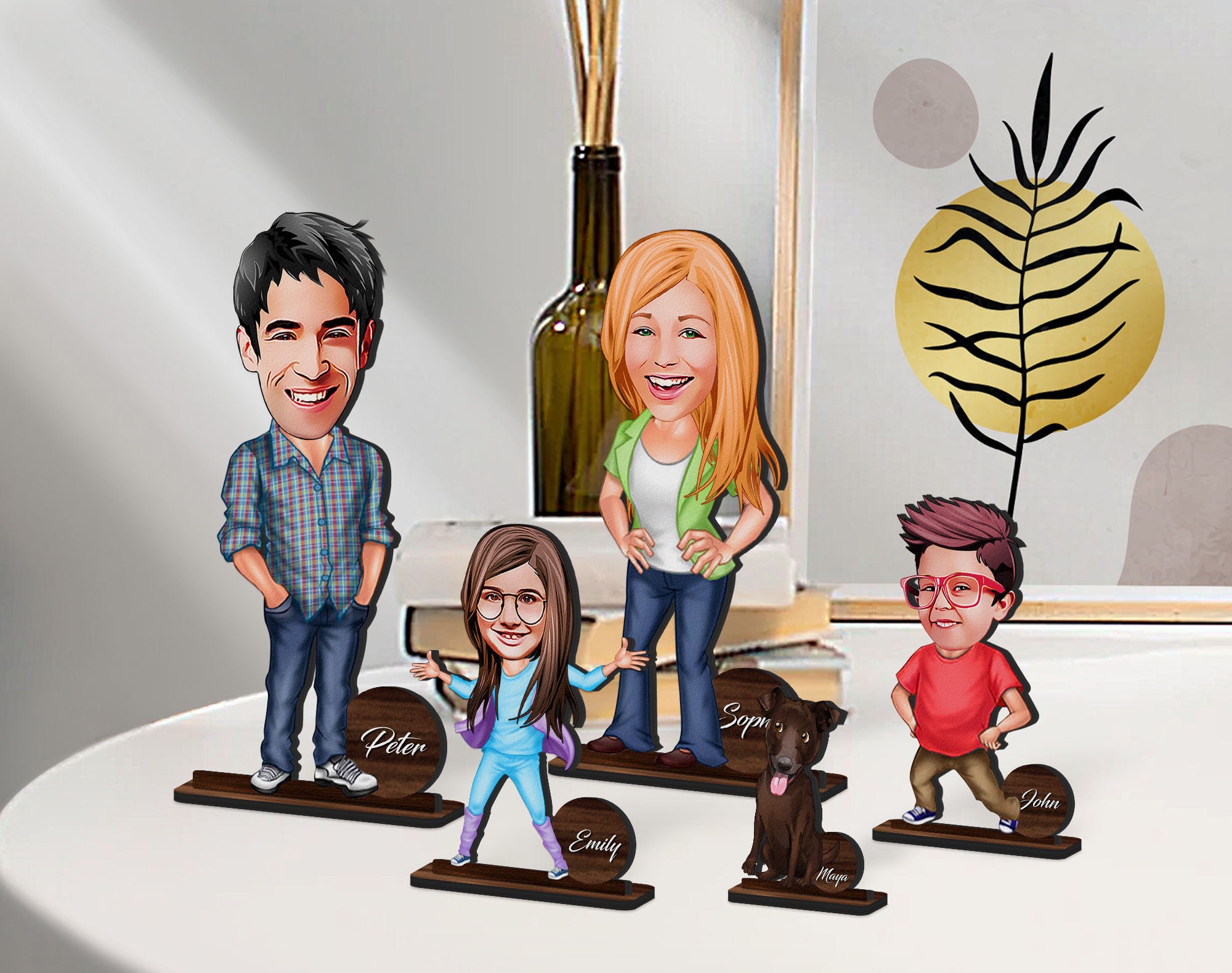Personalized Wooden Cartoon Family Trinket Set Wooden Family - Etsy