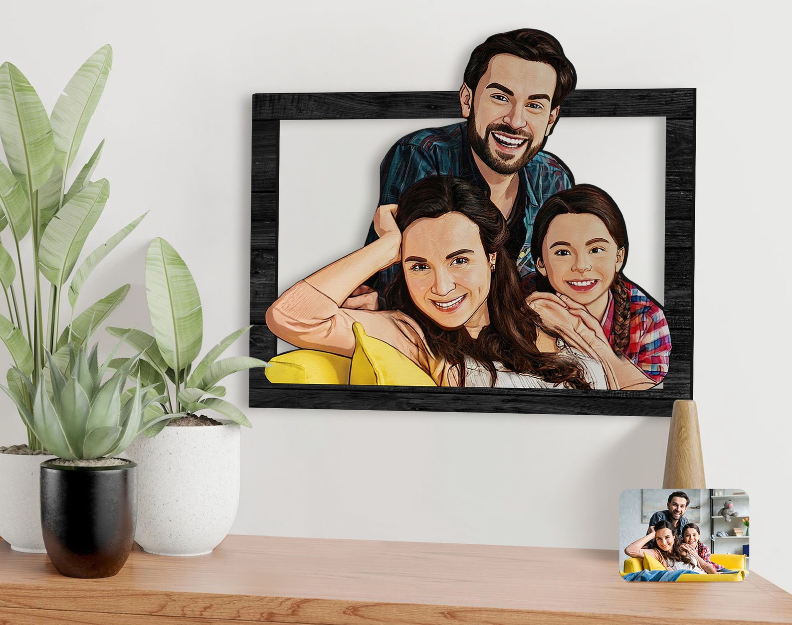 Personalized 3D Wooden Cartoon Family Wall Art, Custom Lovers Cartoon ...
