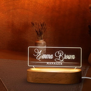 LED Light Desk Nameplate With Natural Wood Base, Personalized LED ...