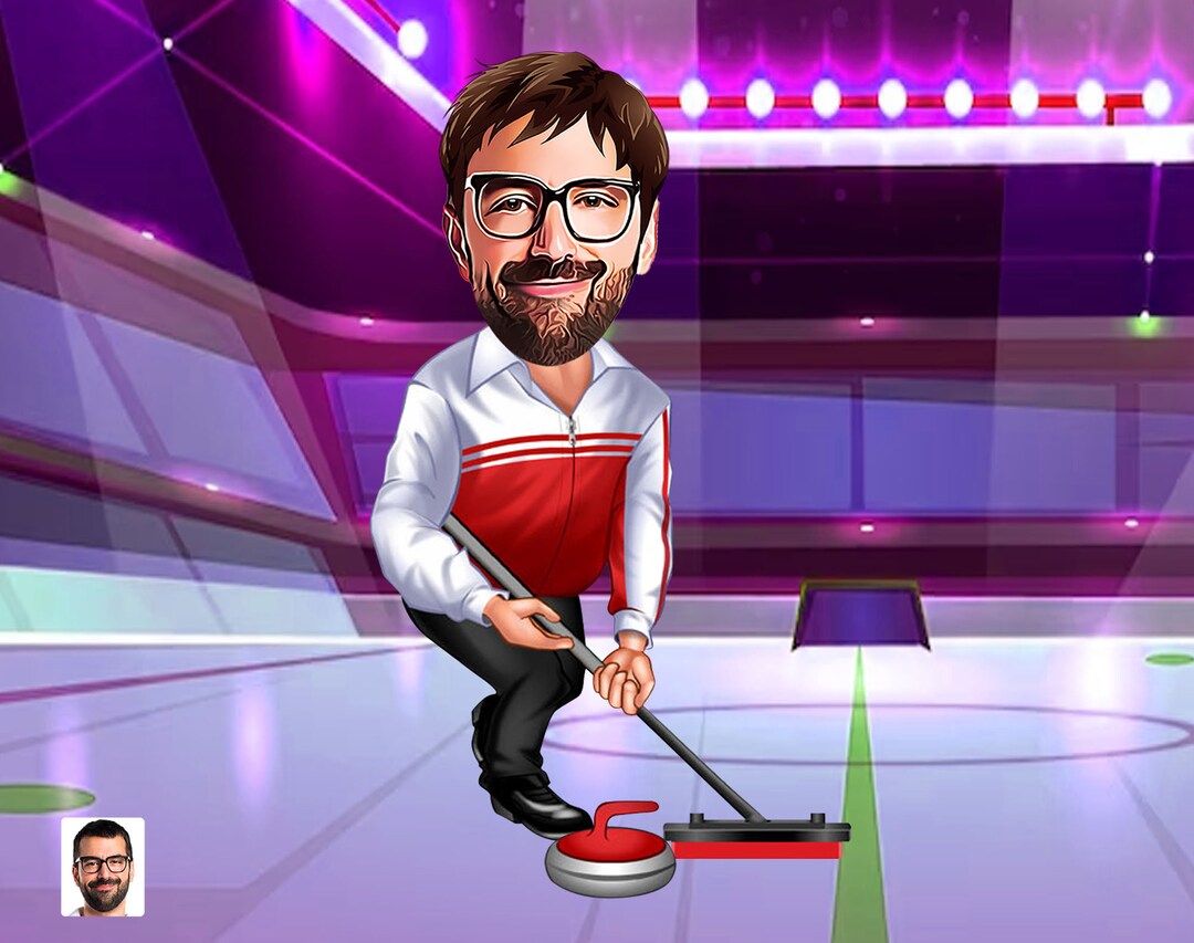 Personalized Curling Caricature Drawing, Cartoon From Photo, Custom ...