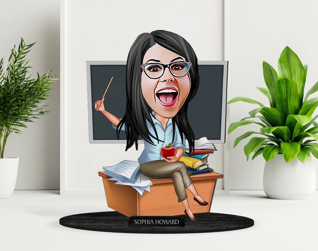 Personalized 3D Wooden Cartooned Teacher Figurine Trinket, Custom ...