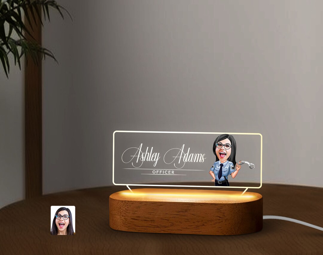 Personalized Cartoon LED Light Police Officer Name Plate With Natural ...