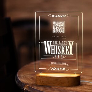 Custom LED Qr Code Menu Sign, LED Decor With Natural Wood Base ...
