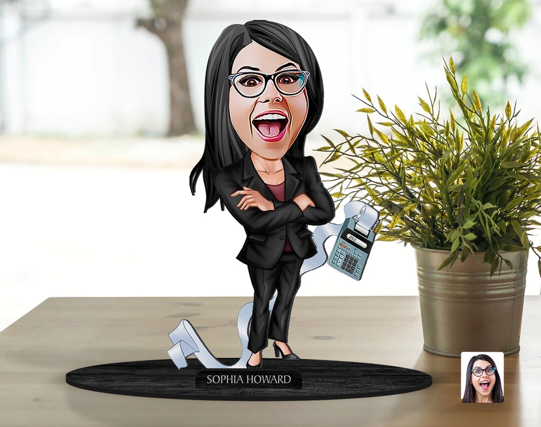 Personalized 3D Wooden Cartooned Accountant Figurine Trinket, Custom ...