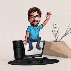 Personalized 3D Wooden Cartooned Computer Engineer Figurine Trinket ...