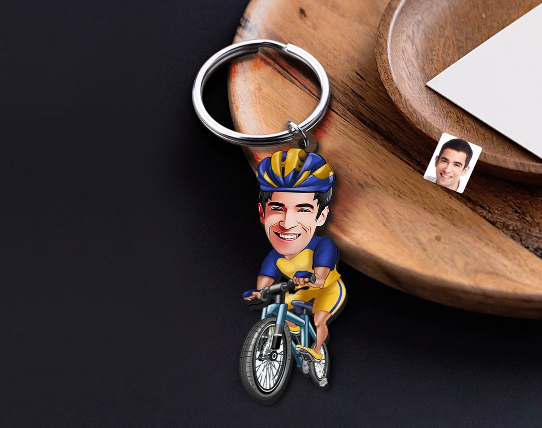 Keychain With Personalized Cyclist Caricature, Gift for Him, Custom ...