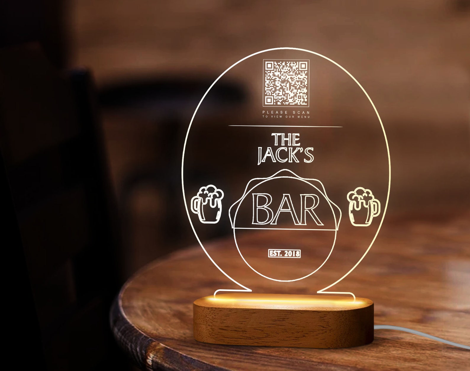 Custom LED Qr Code Menu Sign LED Decor With Natural Wood - Etsy