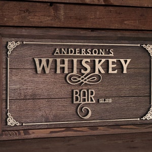 Personalized Handmade Embossed Oak Tree Bar Sign, Custom Wood Bar Sign ...