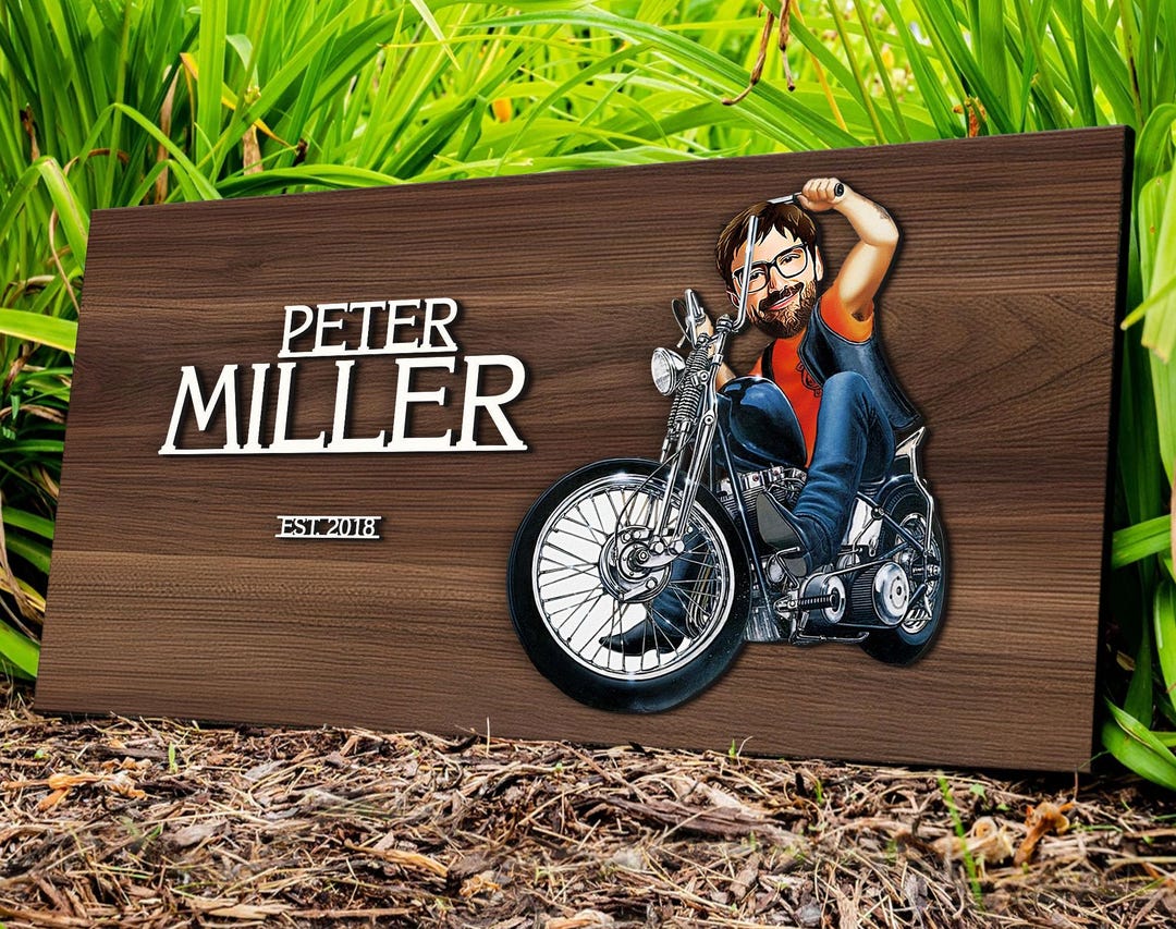 Personalized 3D Wooden Name Cartoon Motorcycle Rider Sign, Custom ...