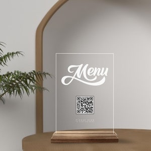 Custom Made QR Code Menu Sign, Custom Natural Wood and Acrylic Restaurant Sign, QR Code Sign for ...