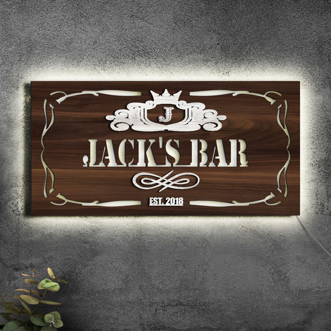 Personalized LED Light Wooden Bar Sign, Custom Embossed Wood Bar Sign ...