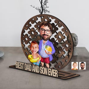 Personalized 3D Wooden Cartoon Father's Day Figurine Trinket, Custom ...