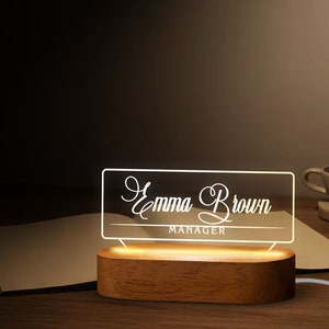 LED Light Desk Nameplate With Natural Wood Base, Personalized LED ...