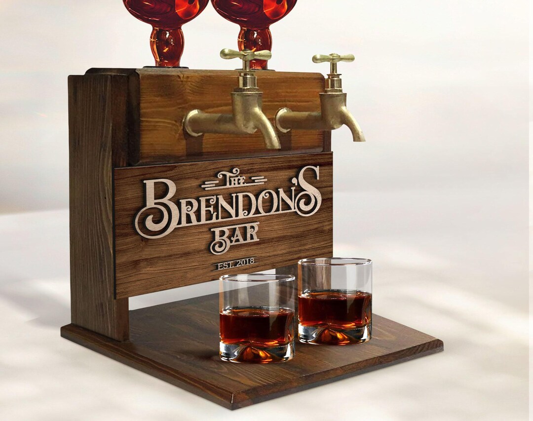 Personalized Embossed Named Wooden Double Faucet Whiskey Dispenser ...