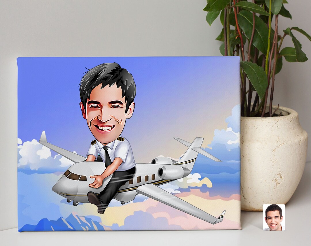 Personalized Plane Pilot Caricature Drawing, Cartoon From Photo, Custom ...