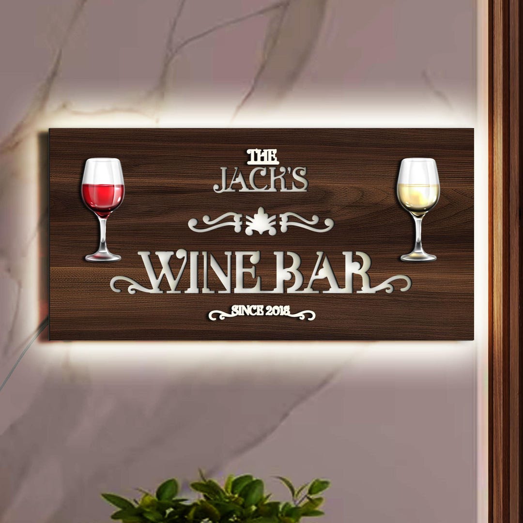 Personalized LED Light Wooden Bar Sign, Custom Embossed Wood Bar Sign ...