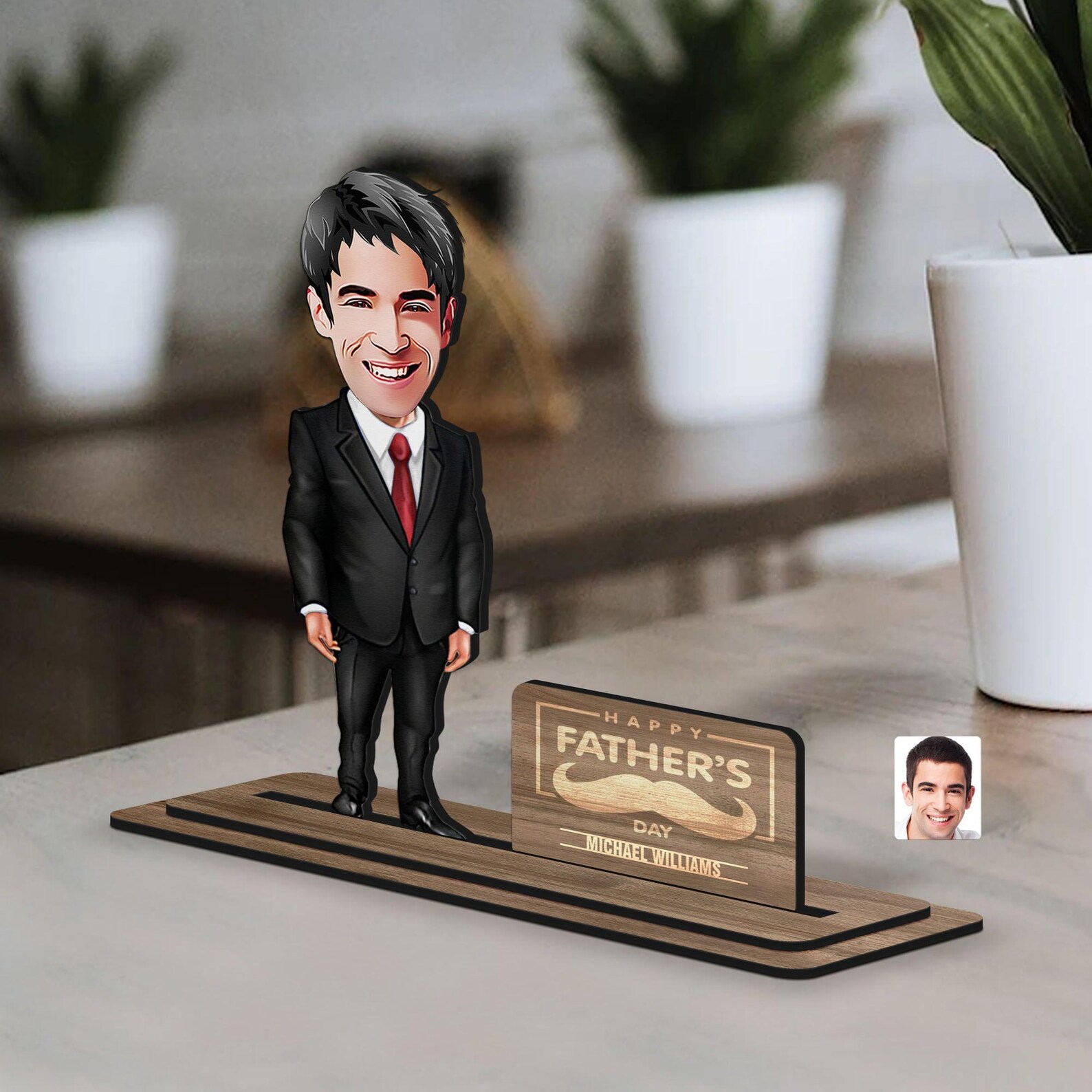 Personalized 3D Wooden Cartooned Dad Figurine Trinket, Custom Cartoon ...