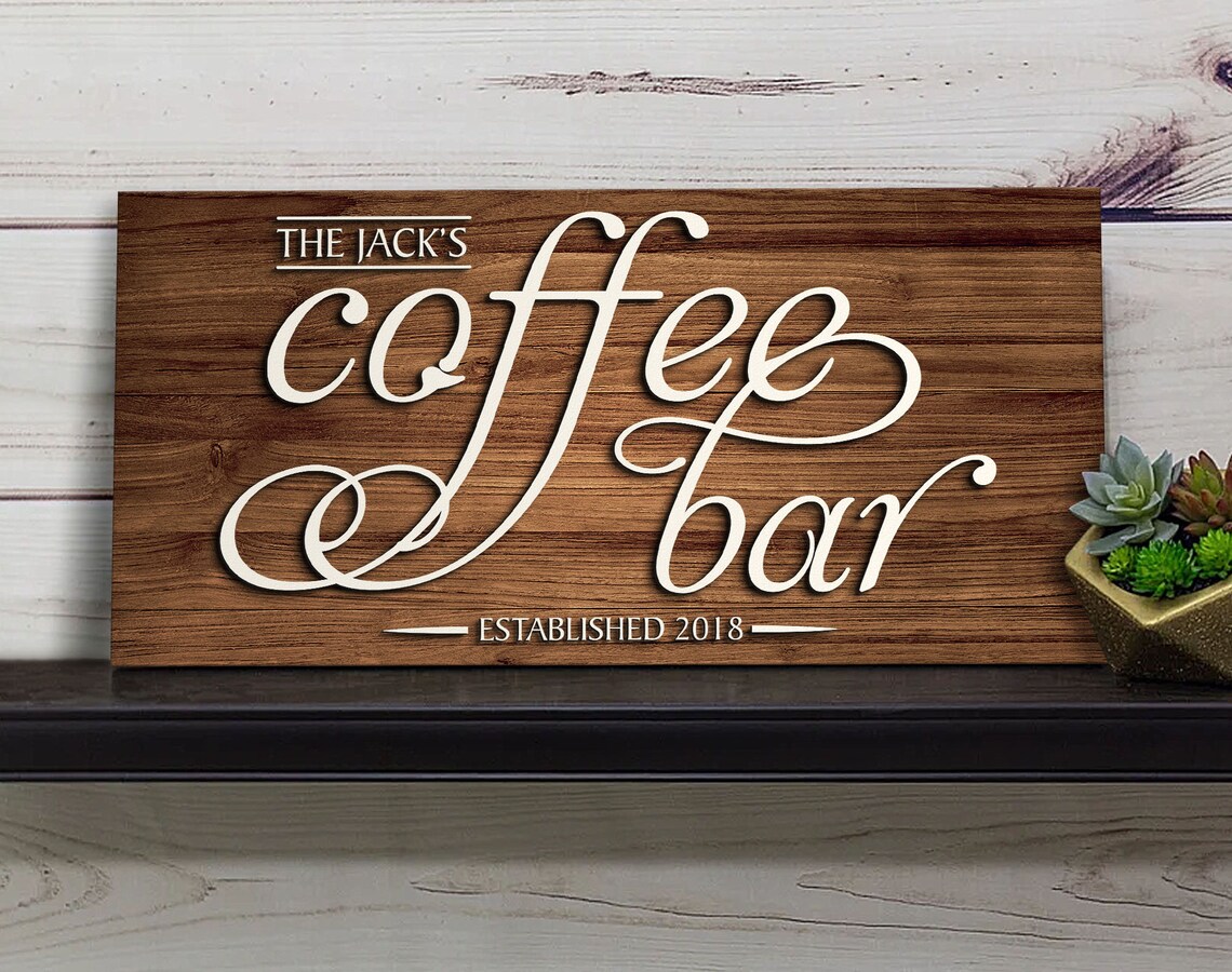 Personalized Coffee Bar Sign Wooden Sign Gift Custom Wood - Etsy
