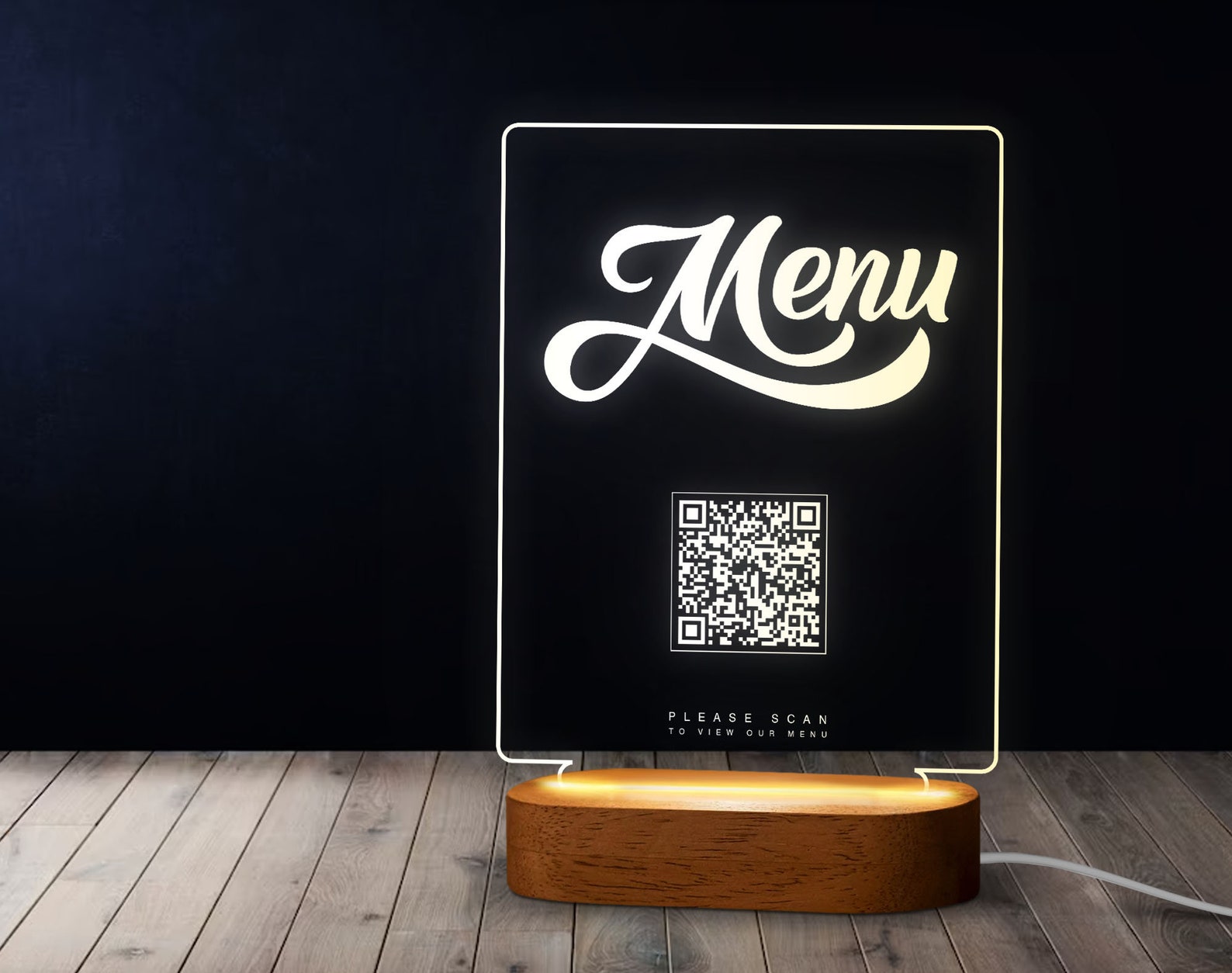 Custom LED Qr Code Menu Sign LED Decor With Natural Wood - Etsy