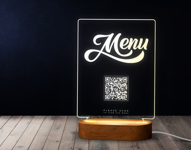 Custom LED Qr Code Menu Sign LED Decor With Natural Wood - Etsy