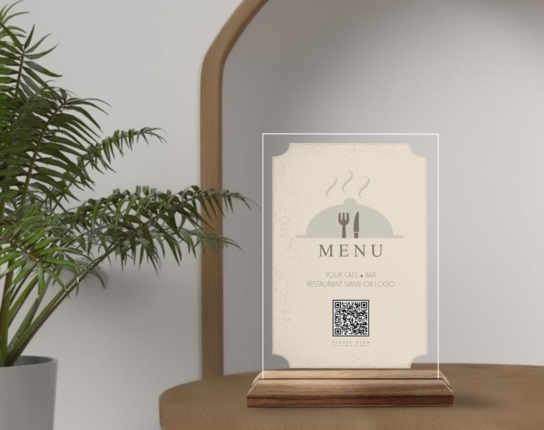 Custom Made QR Code Menu Sign Custom Natural Wood and Acrylic - Etsy