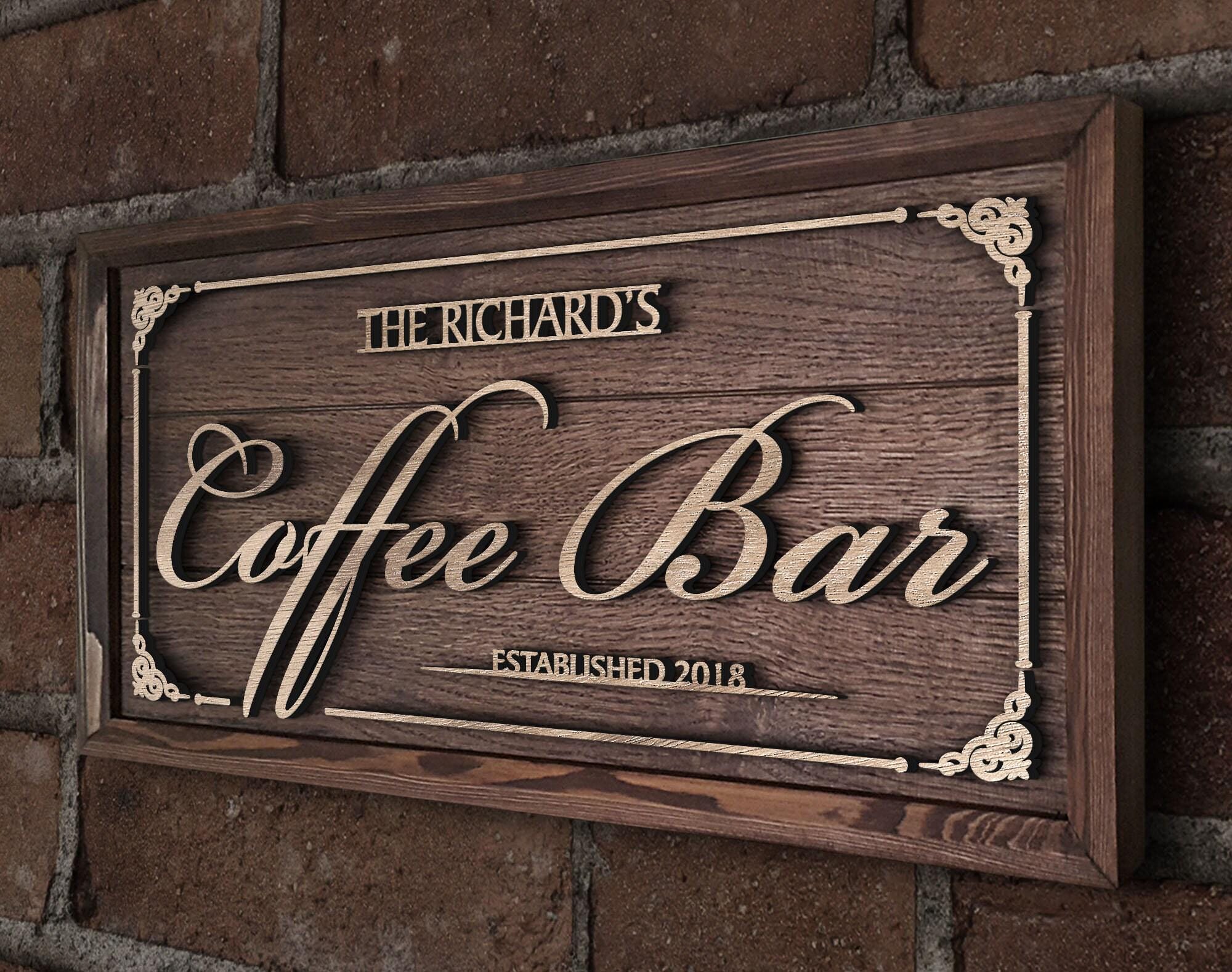 Personalized Handmade Oak Tree Coffee Shop Sign, Custom Wood Coffee Bar ...