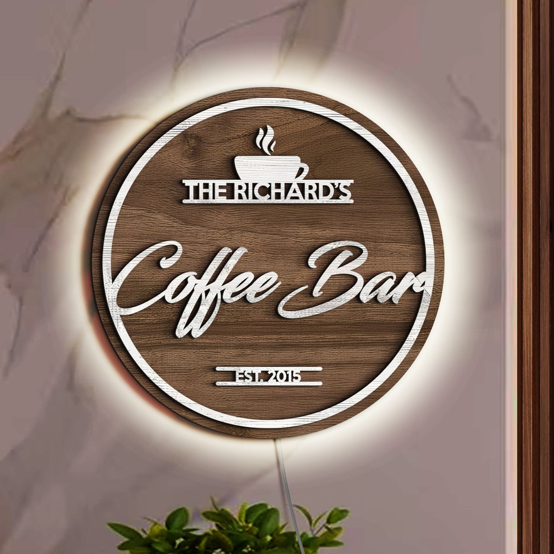 Personalized LED Light Wooden Coffee Bar Sign Custom Embossed - Etsy