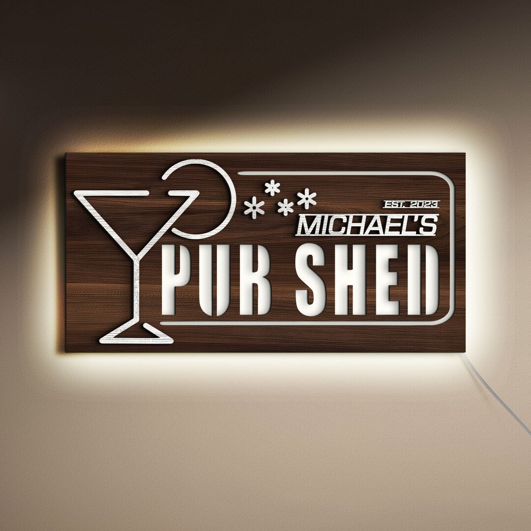 Personalized LED Light Wooden Bar Sign, Custom Embossed Wood Bar Sign ...