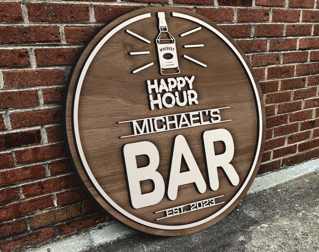 Personalized Bar Sign, Round Wooden Sign, Whiskey Bar Decor, Custom ...