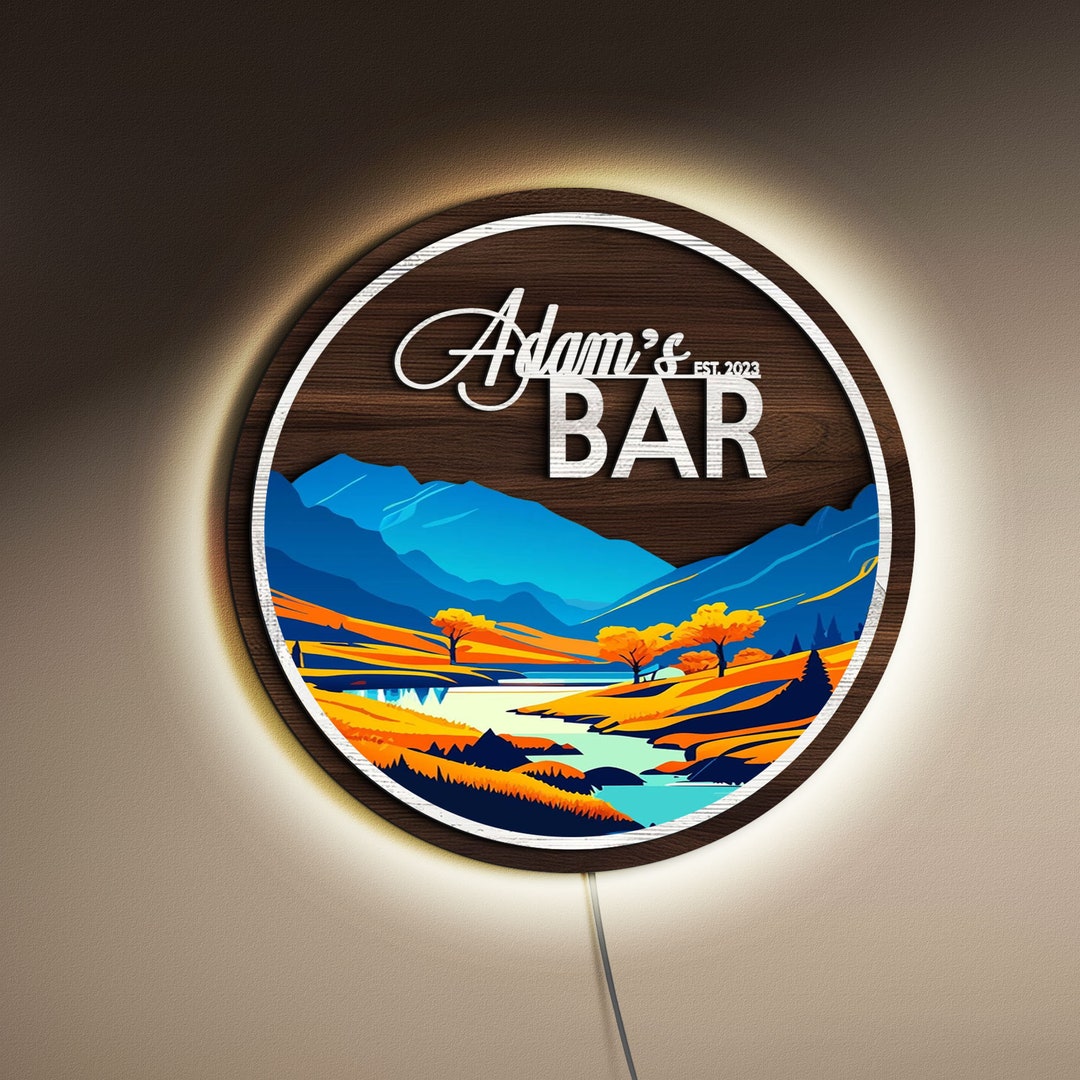 Personalized LED Light Wooden Bar Sign Custom Embossed Round - Etsy