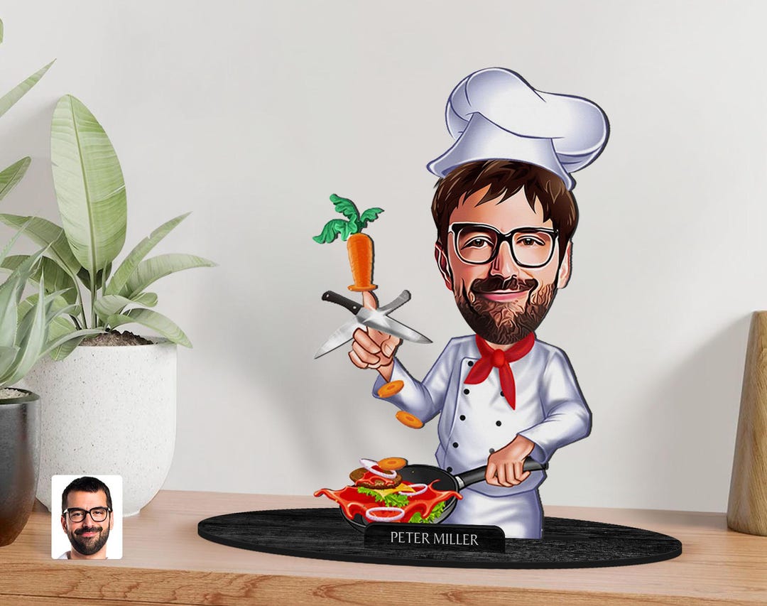 Personalized 3D Wooden Cartooned Chef Figurine Trinket, Custom Cartoon ...