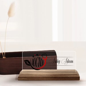 Personalized Transparent Acrylic Doctor Name Plate With Wooden Base ...