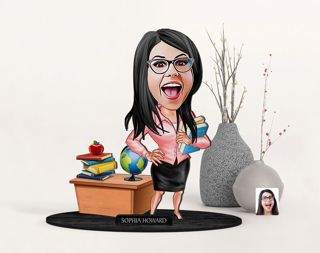 Personalized 3D Wooden Cartooned Teacher Figurine Trinket, Custom ...