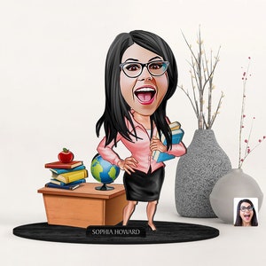 Personalized 3D Wooden Cartooned Teacher Figurine Trinket, Custom ...