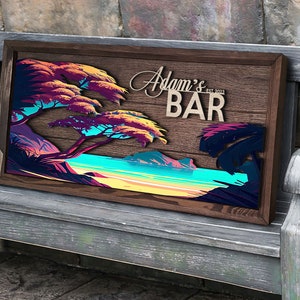 Personalized Handmade Oak Tree Bar Sign, Custom Wood Bar Sign, Bar and ...