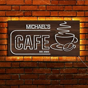 Personalized LED Light Wooden Cafe Bar Sign, Custom Embossed Wood ...