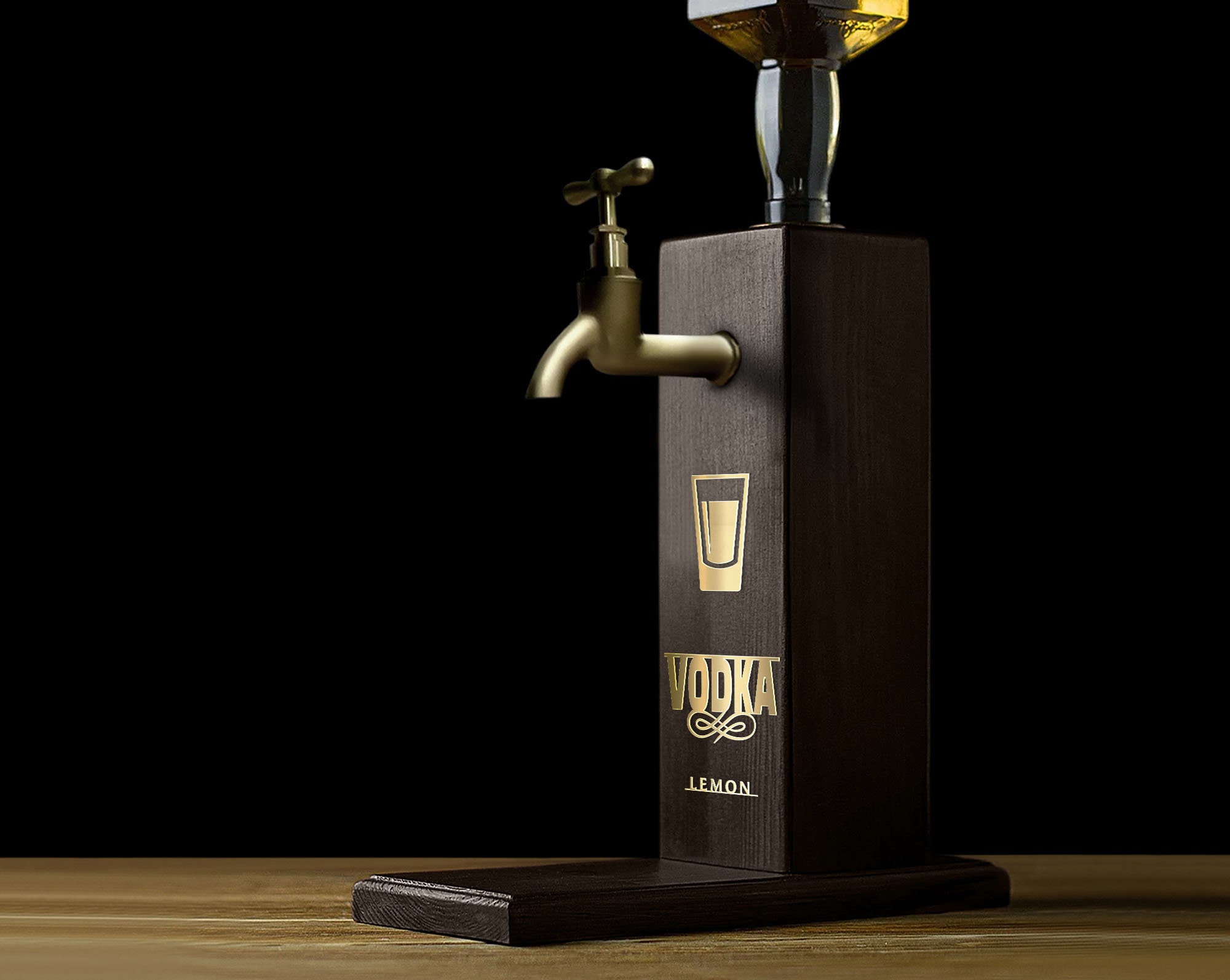 Natural Wood Gilded Mirror Vodka Dispenser, Alcoholic Drink Dispenser ...