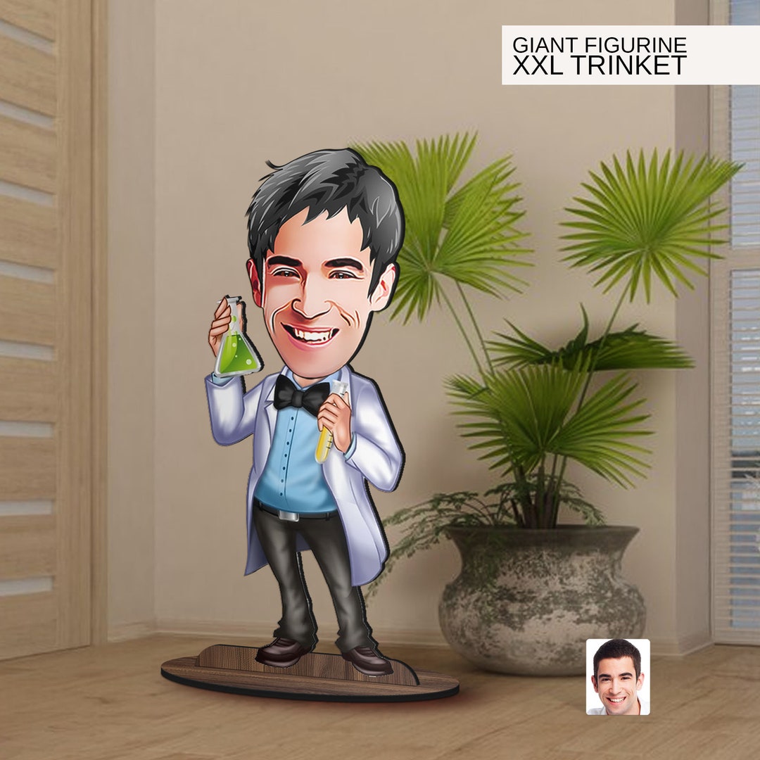 Personalized 3D Wooden Cartoon Scientist Oversized Figurine Trinket ...