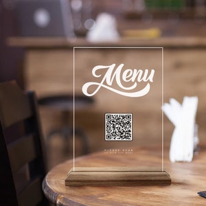 Custom Made QR Code Menu Sign, Custom Natural Wood and Acrylic Restaurant Sign, QR Code Sign for ...