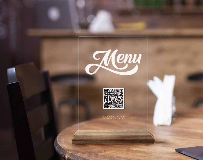 Custom Made QR Code Menu Sign Custom Natural Wood and Acrylic - Etsy