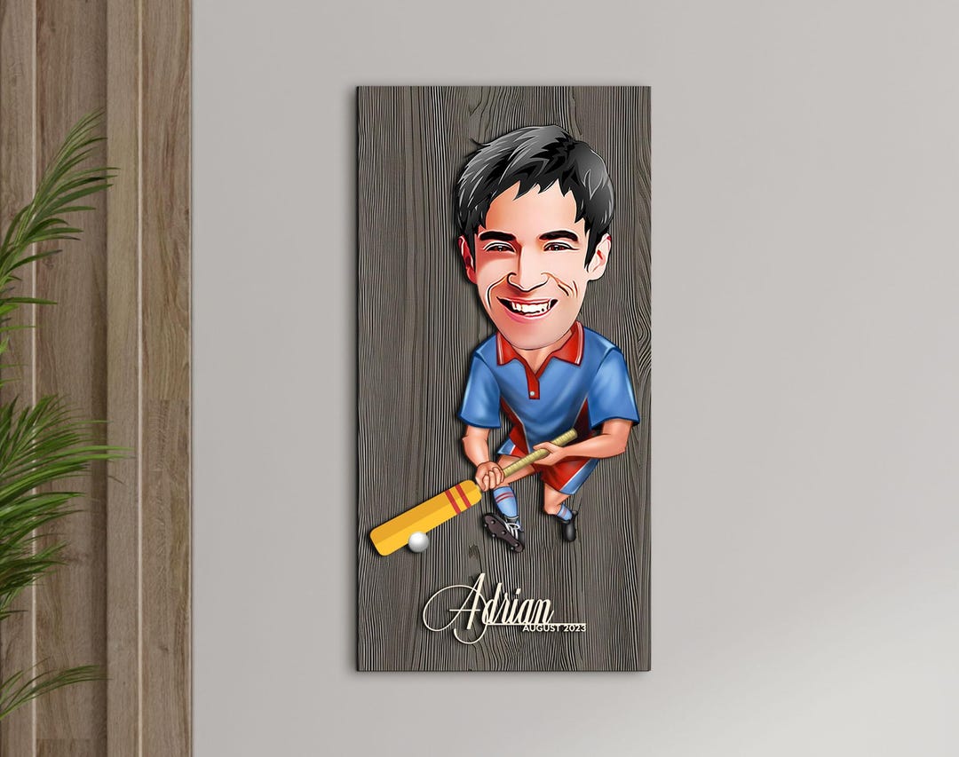 Personalized 3D Wooden Cartoon Cricket Wall Art, Custom Caricature ...