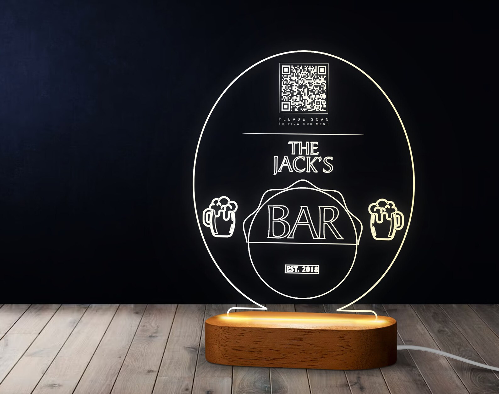 Custom LED Qr Code Menu Sign LED Decor With Natural Wood - Etsy