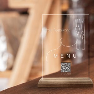 Custom Made QR Code Menu Sign, Custom Natural Wood and Acrylic ...