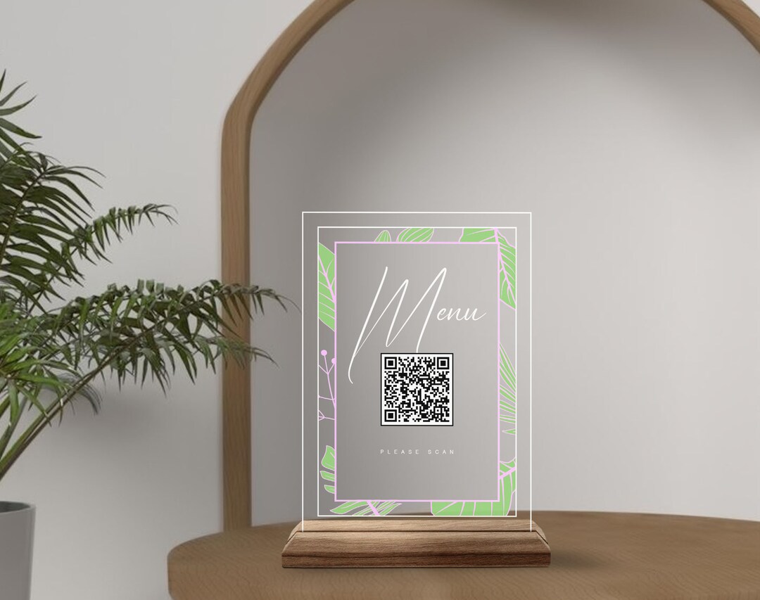 Custom Made QR Code Menu Sign, Custom Natural Wood and Acrylic ...