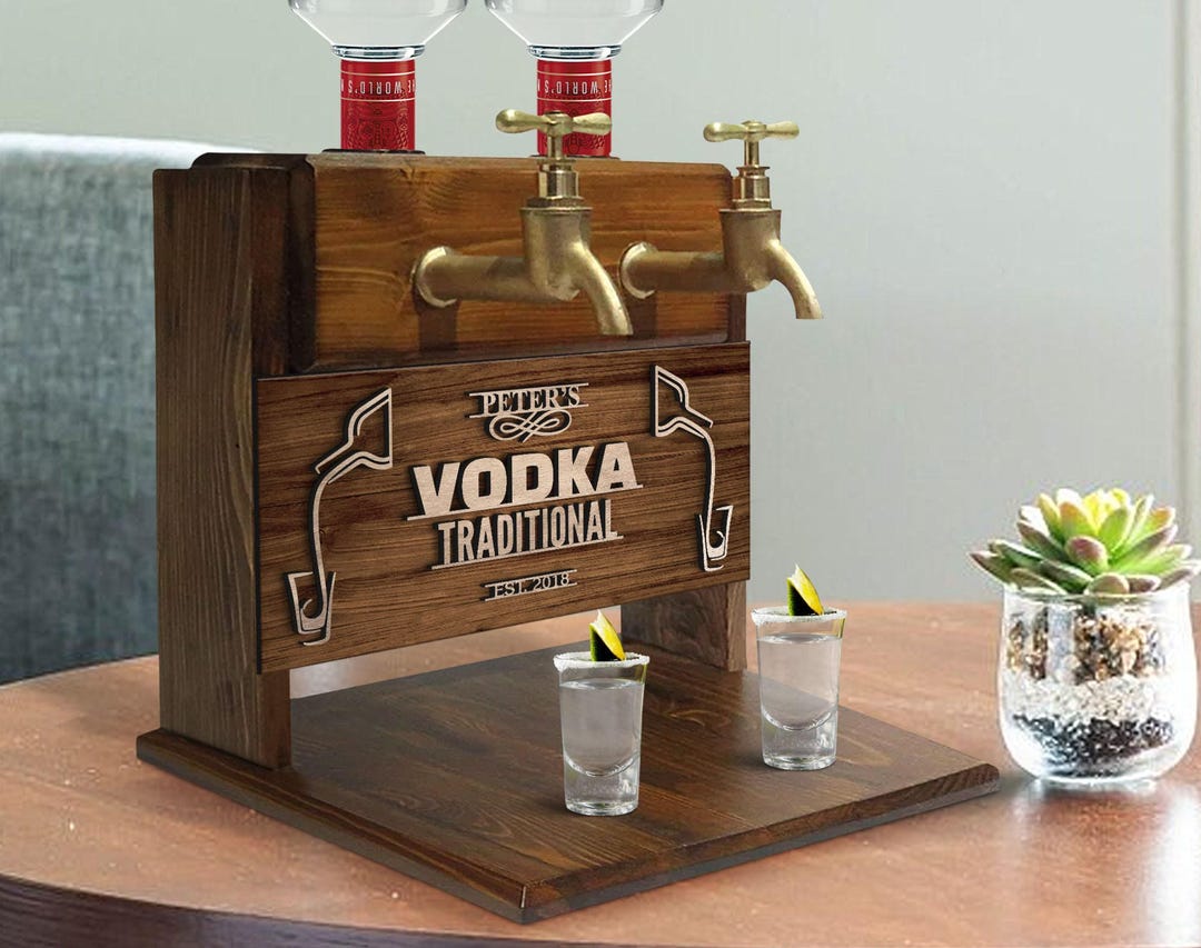 Personalized Embossed Named Wooden Double Faucet Vodka Dispenser, Home ...