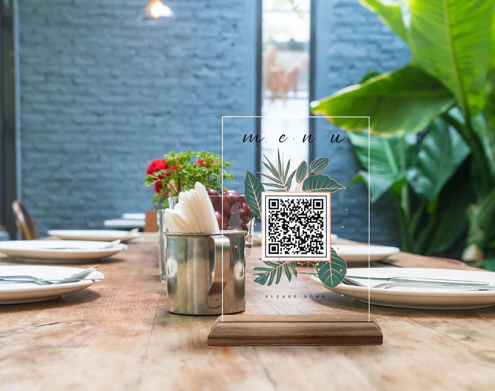Custom Made QR Code Menu Sign, Custom Natural Wood and Acrylic ...